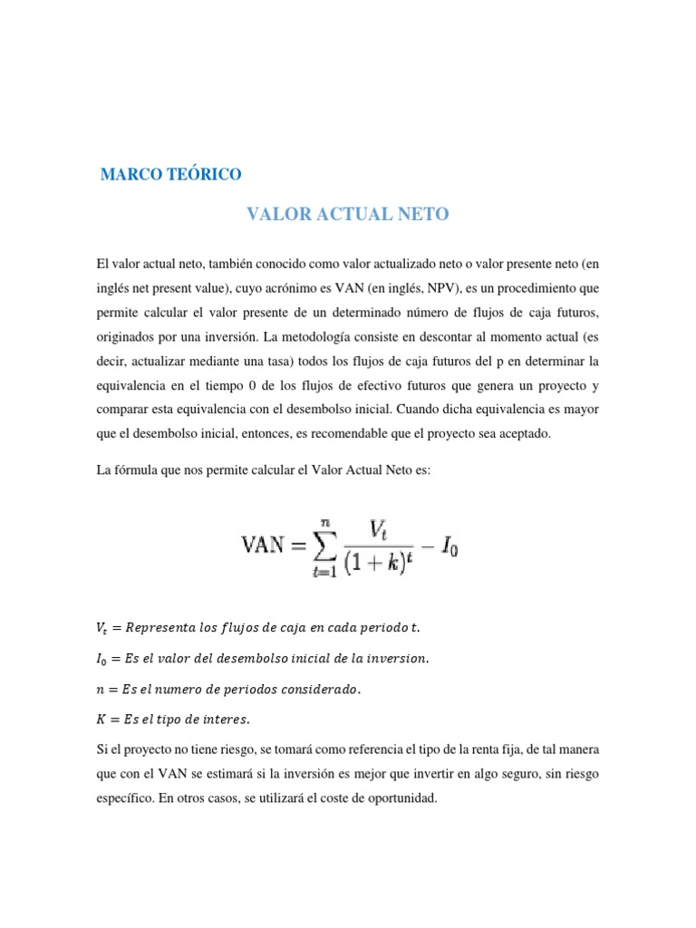 Análisis del Valor Actual Neto (VAN) como método de evaluación de proyectos de inversión | PDF ...