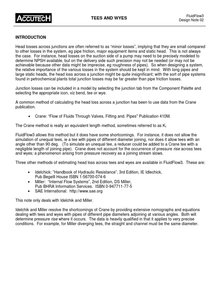 Modelling and Design Note 02 Tees and Wyes | PDF | Fluid Dynamics ...