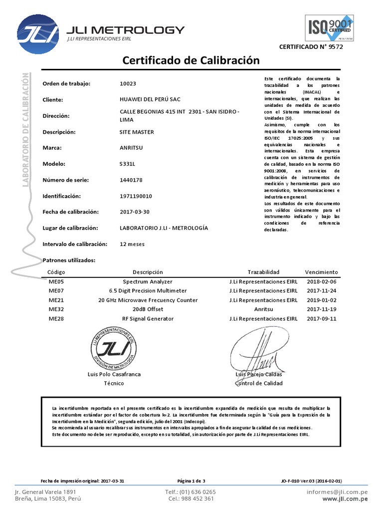 Site Master 9572 - NS 1440178 | PDF | Calibración | Recopilación de datos