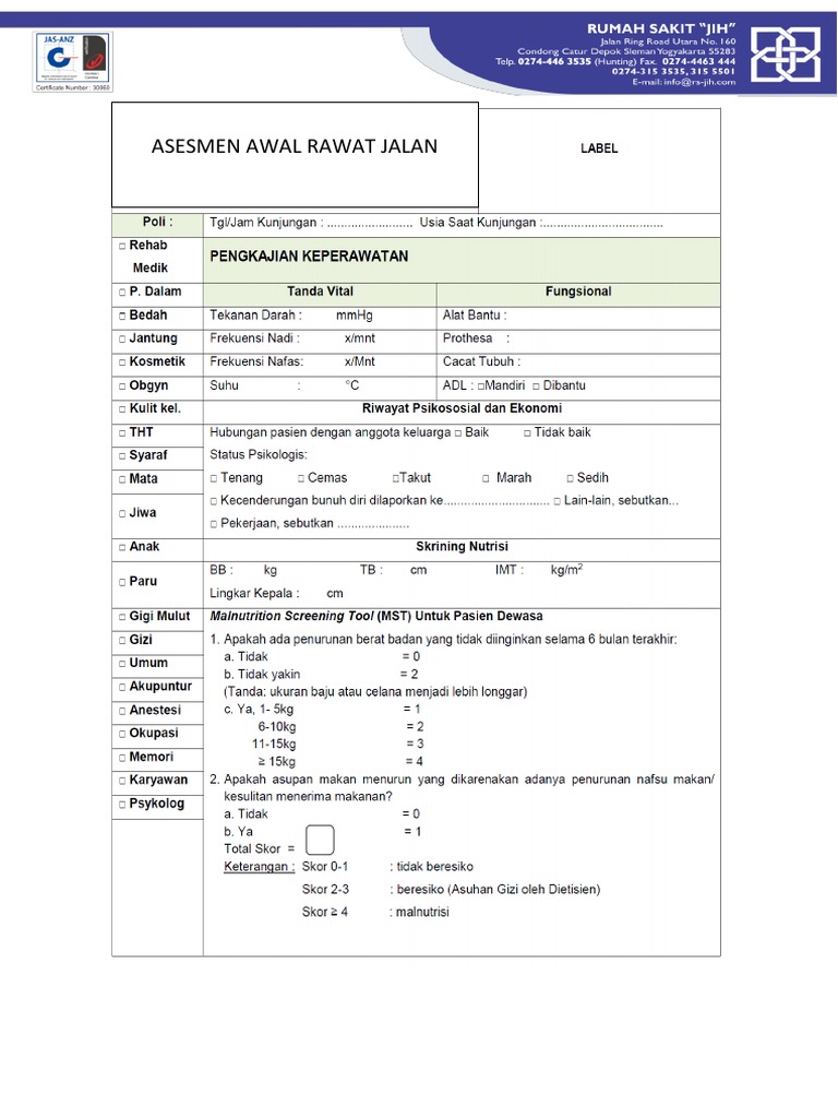 Form Asesmen Awal Rawat Jalan | PDF