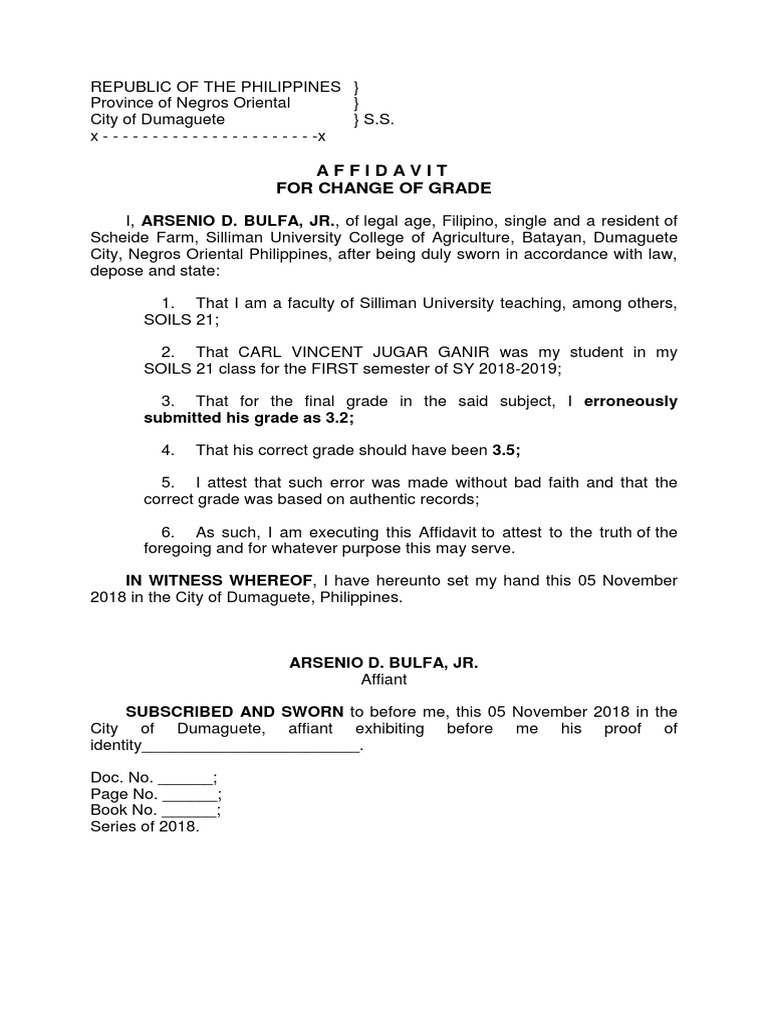 Affidavit For Change of Grade | PDF