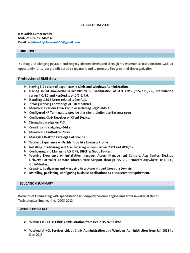 Citrix Administrator CV | PDF | Citrix Systems | Server (Computing)