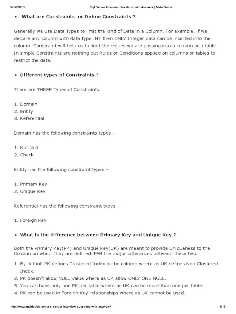 SQL Server Interview Questions With Answers - Msbi Guide | PDF | Database Index | Relational ...