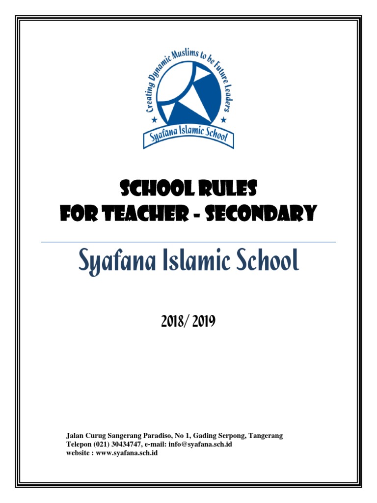 Syafana Islamic School: School Rules For Teacher - Secondary | PDF