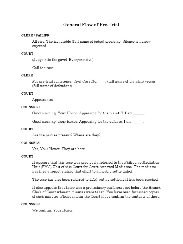 Pre-Trial Conference Procedure Guide | PDF | Witness | Lawsuit