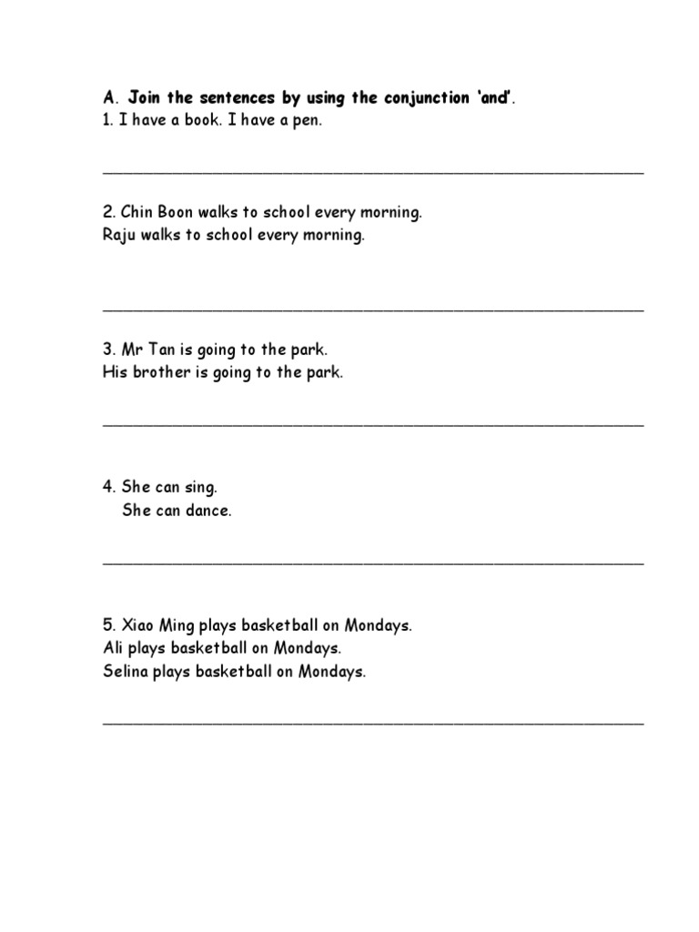 Join Sentences with 'And' Exercises | PDF