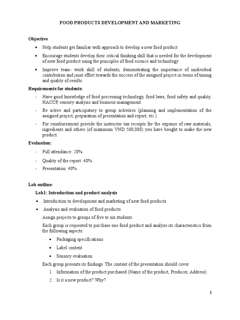 Food Product Development Lab Guide | PDF | Marketing | Evaluation