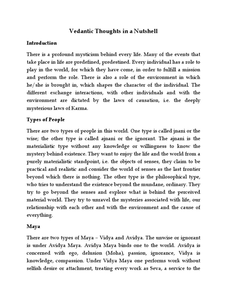 Vedantic Thoughts in A Nutshell | PDF | Karma | Senses