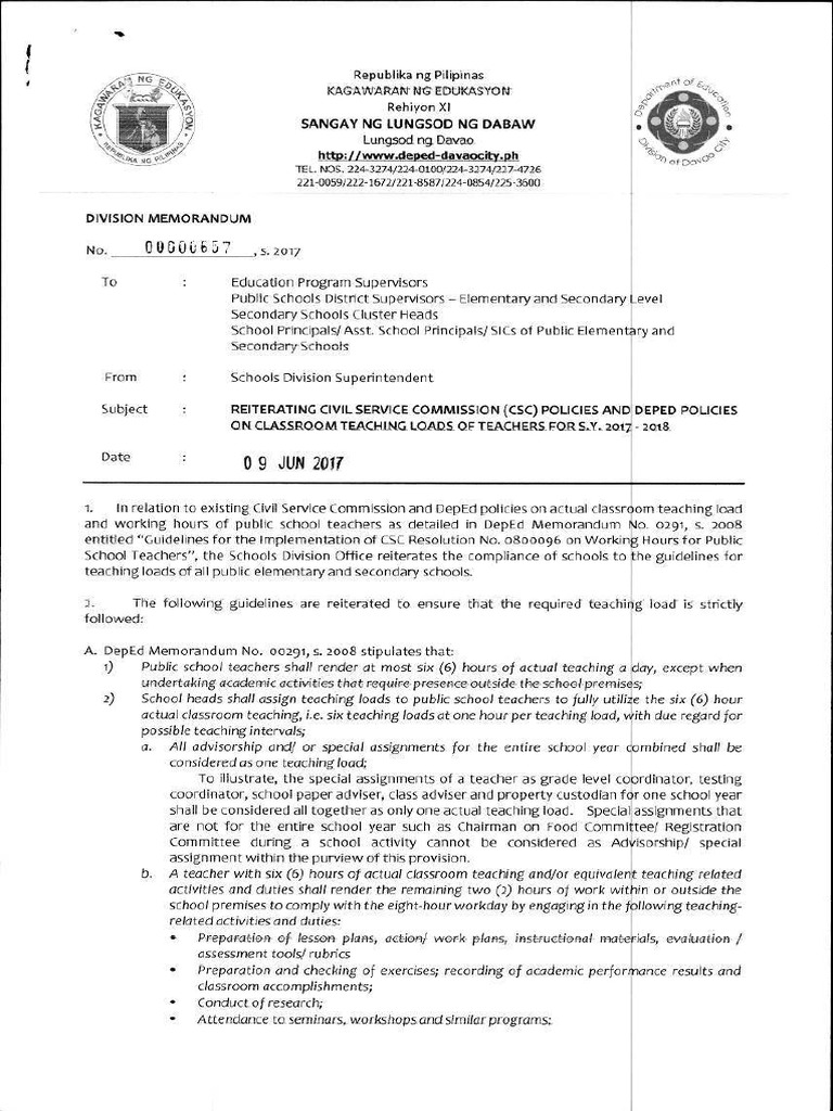 2017-DM No. 0657 - REITERATING CIVIL SERVICE COMMISSION (CSC) POLICIES ...