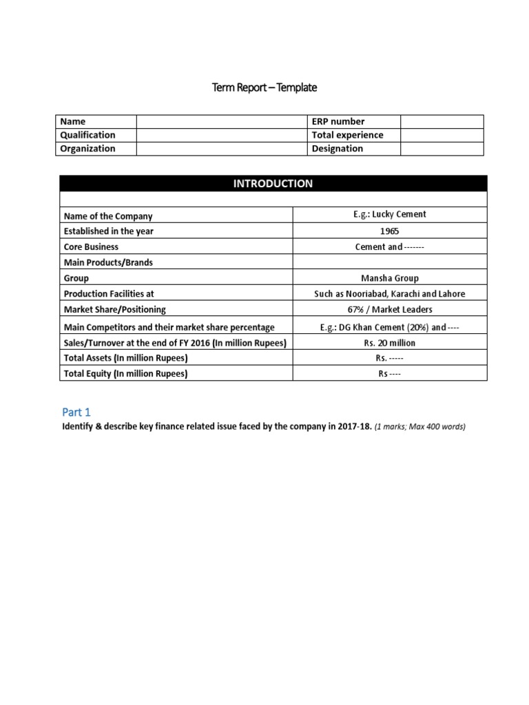 Term Report - Template: Name ERP Number Qualification Total Experience ...