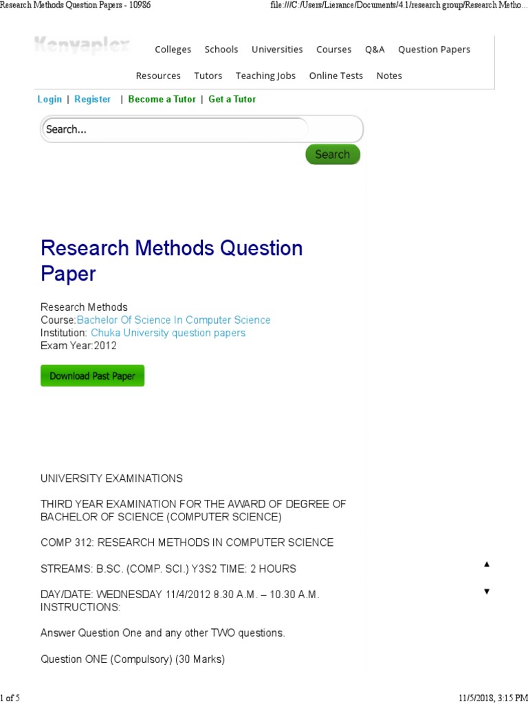 2012 Research Methods Exam Paper | PDF