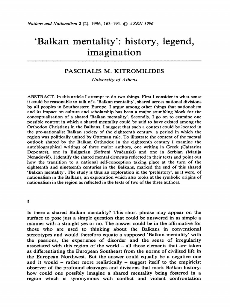 Balkan Mentality - Paskalis Kitromilides | PDF | Eastern Orthodox ...