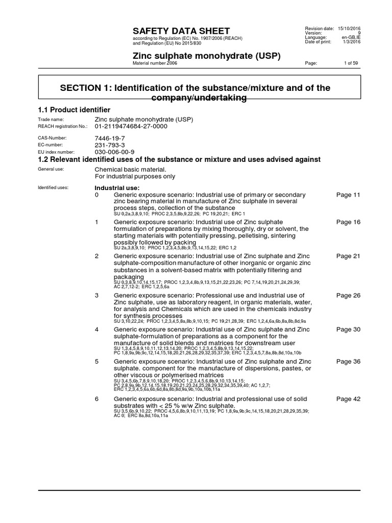 Sds | PDF | Toxicity | Zinc