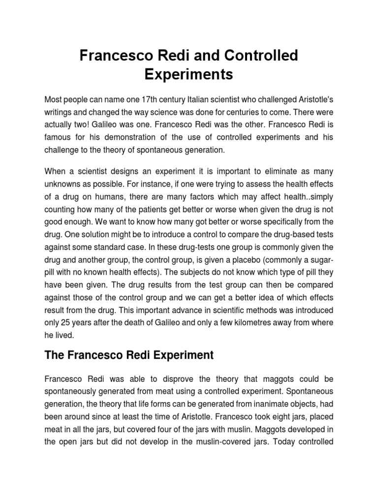 Francesco Redi and Controlled Experiments | PDF | Scientific Control ...