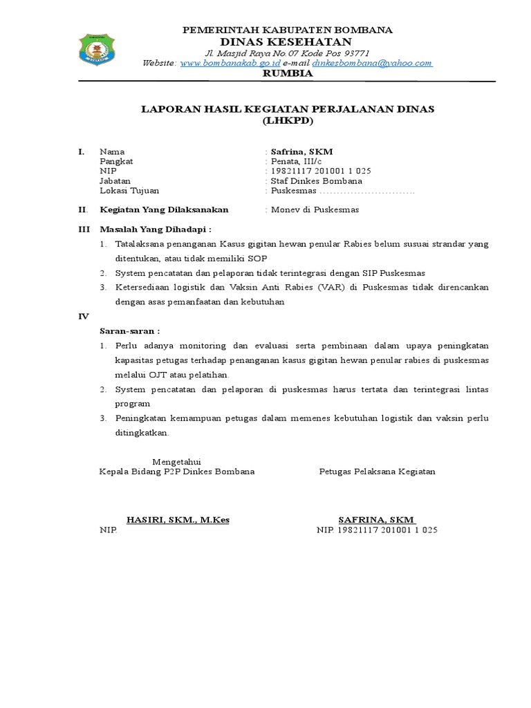 Lap. Hasil Perjalanan Dinas Rabies | PDF
