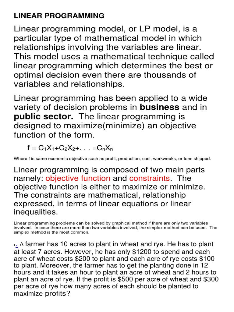 Sample Problems Linear Prog | PDF | Linear Programming | Mathematical Optimization