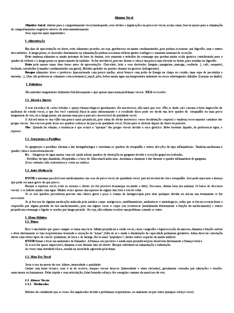 3 Higiene Vocal | PDF | Canto | Voz humana