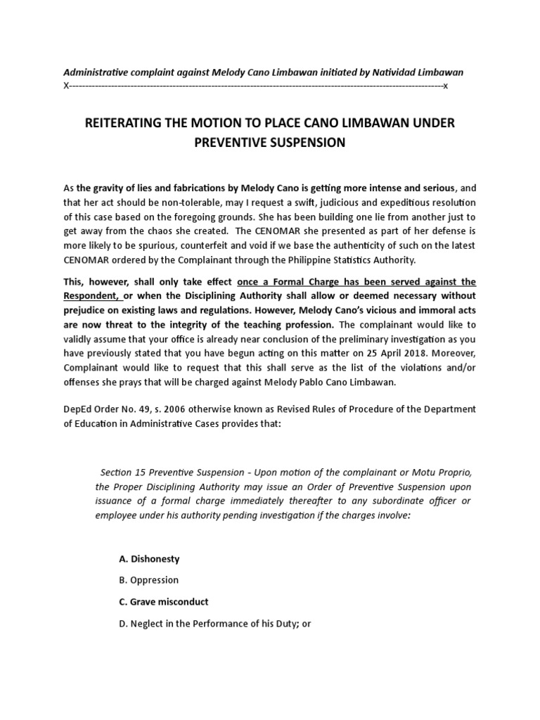 Reiterating The Motion To Place Cano Limbawan Under Preventive ...