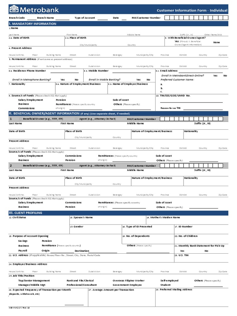 Customer Information Form | PDF | Debit Card | Deposit Account