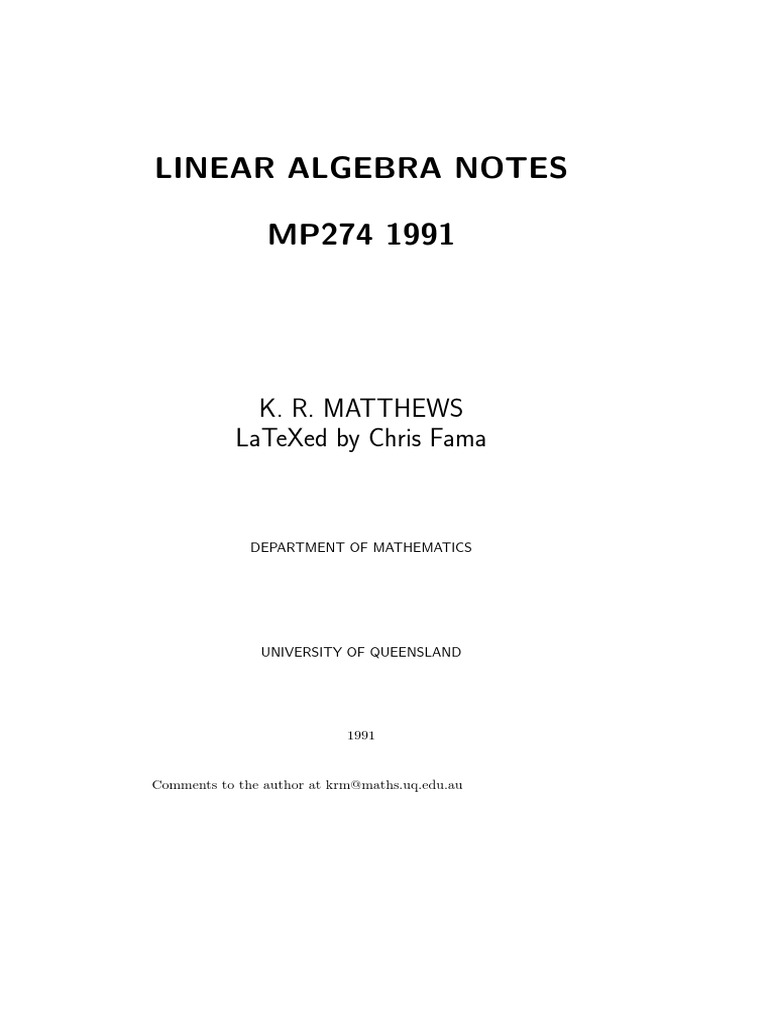 Matthews K.R.-Elementary Linear Algebra - Lecture Notes (1991) PDF ...