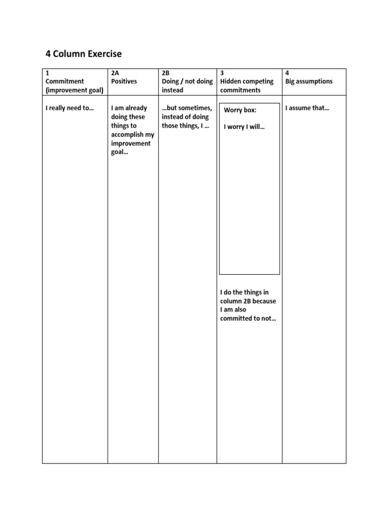 4 Column Exercise | PDF | Goal | Data