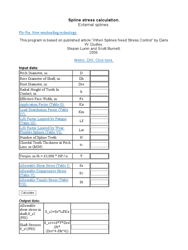 Spline Stress Calculation PDF | PDF