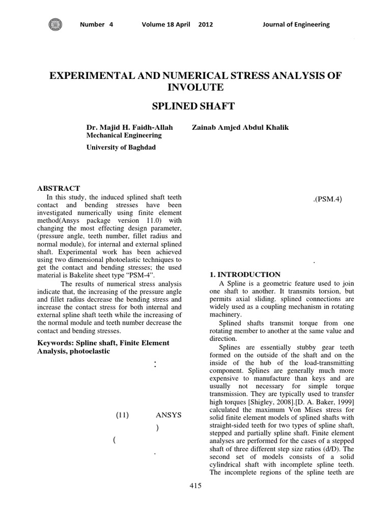 Spline Stress Calculation | PDF | Stress (Mechanics) | Bending