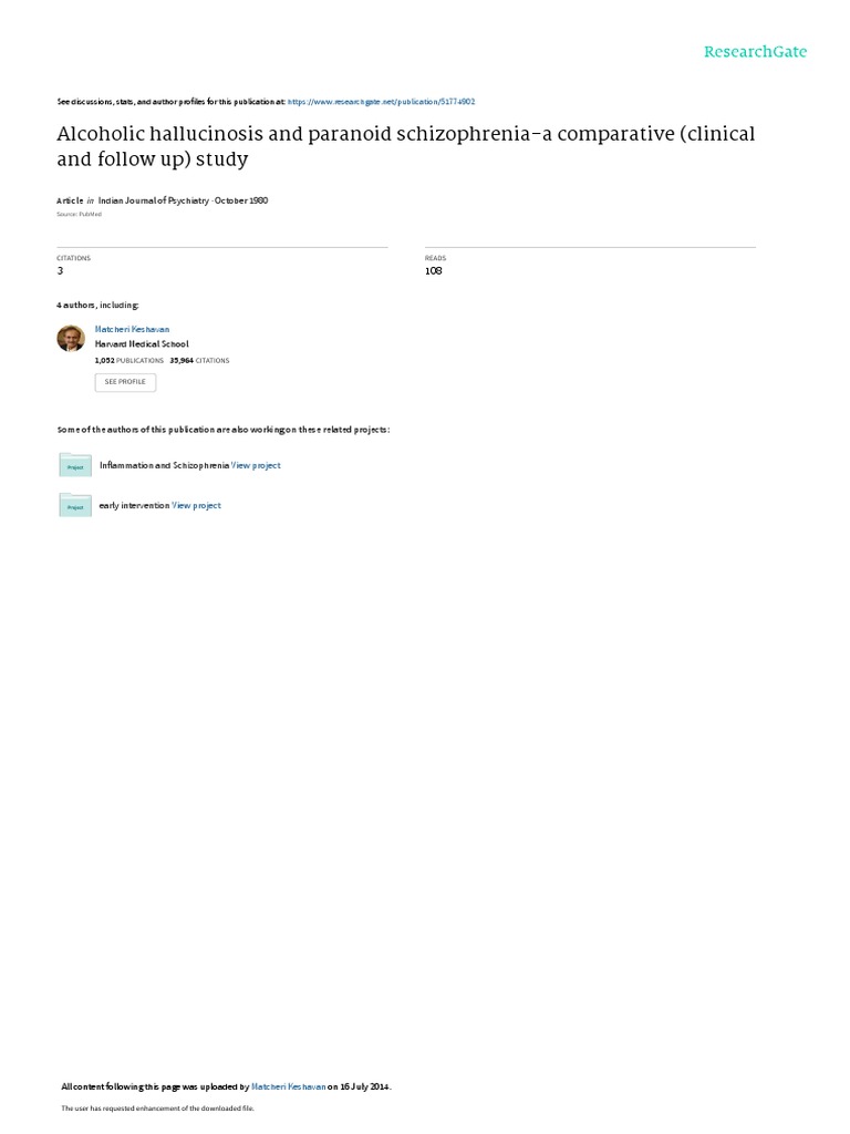 Alcoholic Hallucinosis and Paranoid Schizophrenia-A Comparative ...