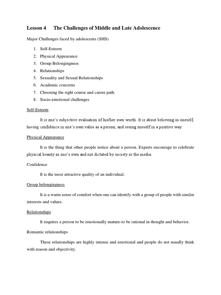 Lesson 4 The Challenges Of Middle And Late Adolescence Id Stress