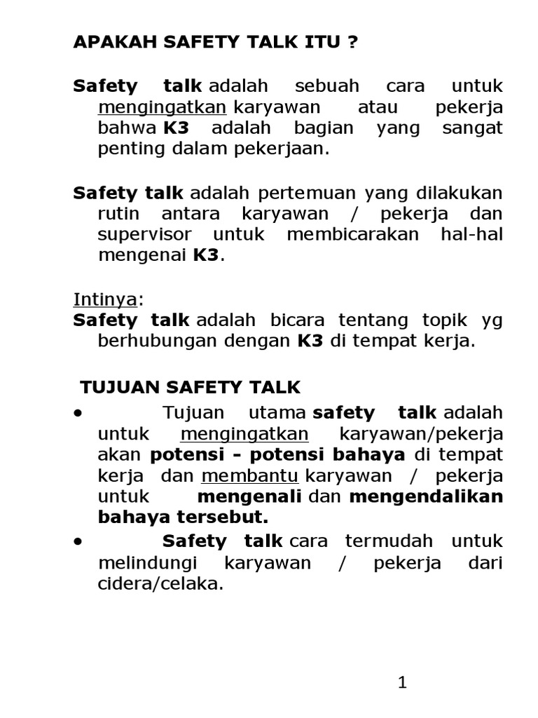 (Materi 1) 5 Menit Safety Talk | PDF