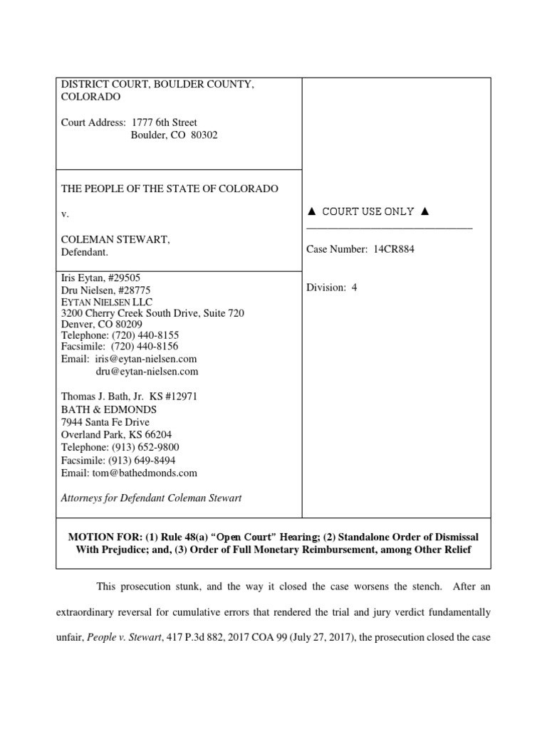 The People of Colorado v. Coleman Stewart: Motion For Open Court ...