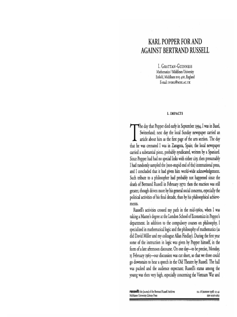 Philosophical Giants: Popper vs. Russell | PDF | Karl Popper | Truth