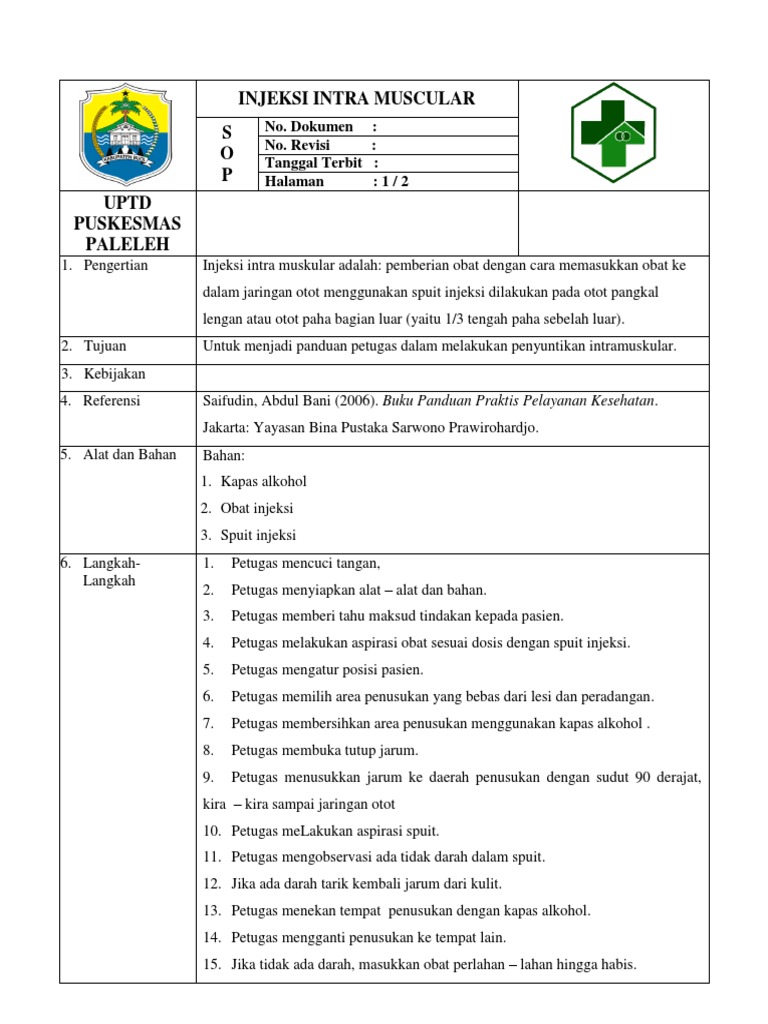 SOP Injeksi Intramuskular | PDF | Sains & Matematika