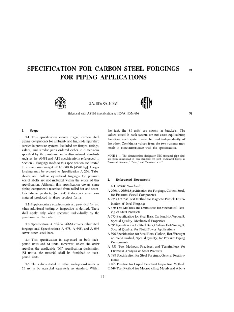Sa 105 PDF | PDF | Pipe (Fluid Conveyance) | Heat Treating