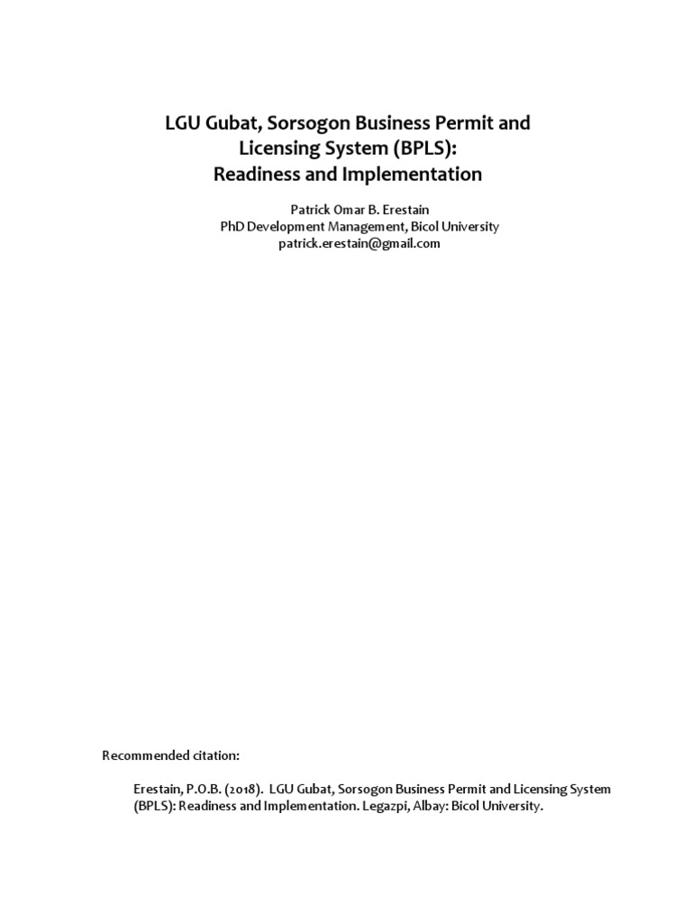 E-BPLS Readiness Assessment - Gubat, Sorsogon | PDF | Information Technology | Automation