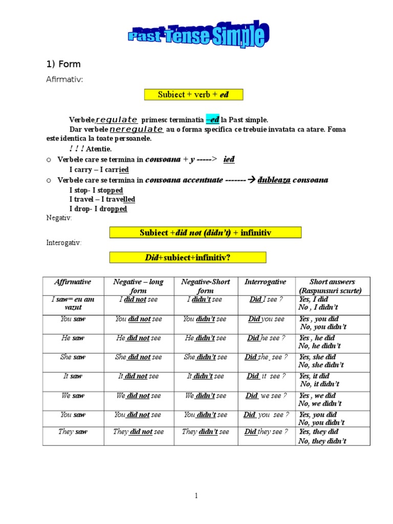 1) Form: - Ed ! ! ! Consoana + y - Ied Consoana Accentuate | Download ...