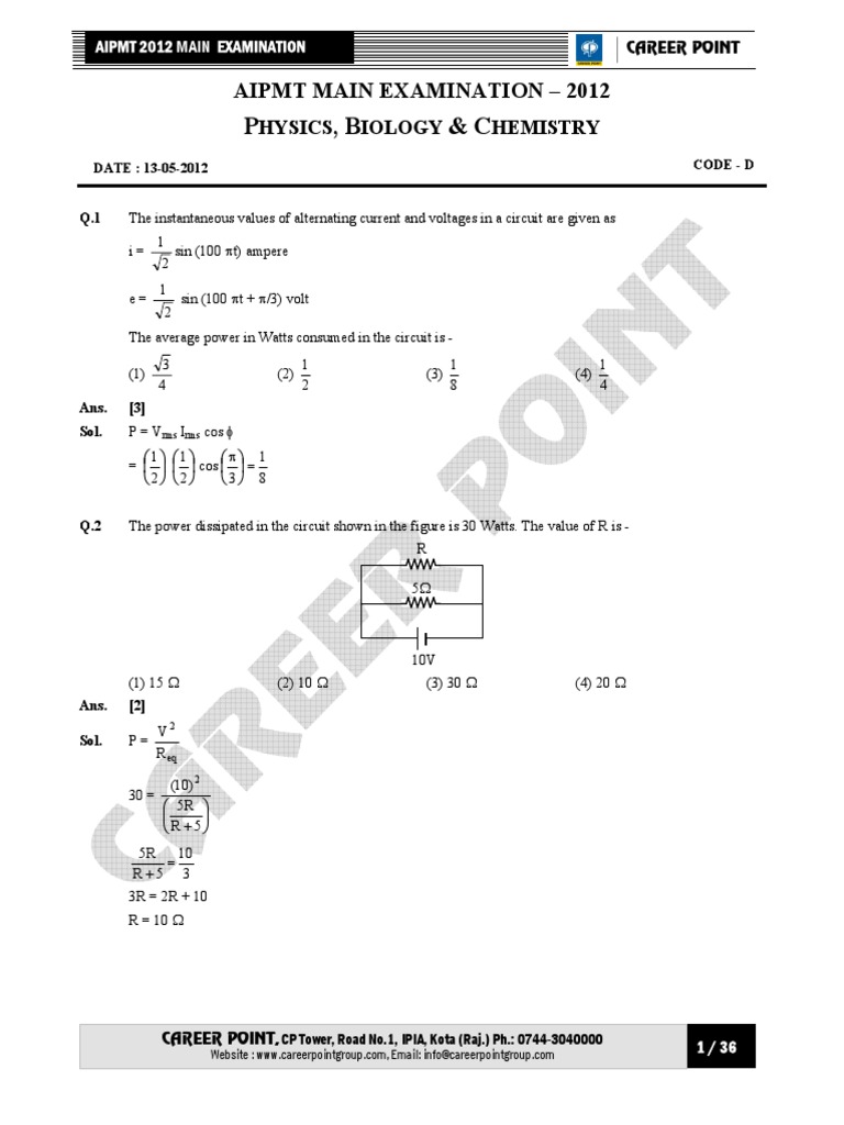 AIPMT 2012 Physics, Biology & Chemistry Exam | PDF | Meiosis | Sense (Molecular Biology)