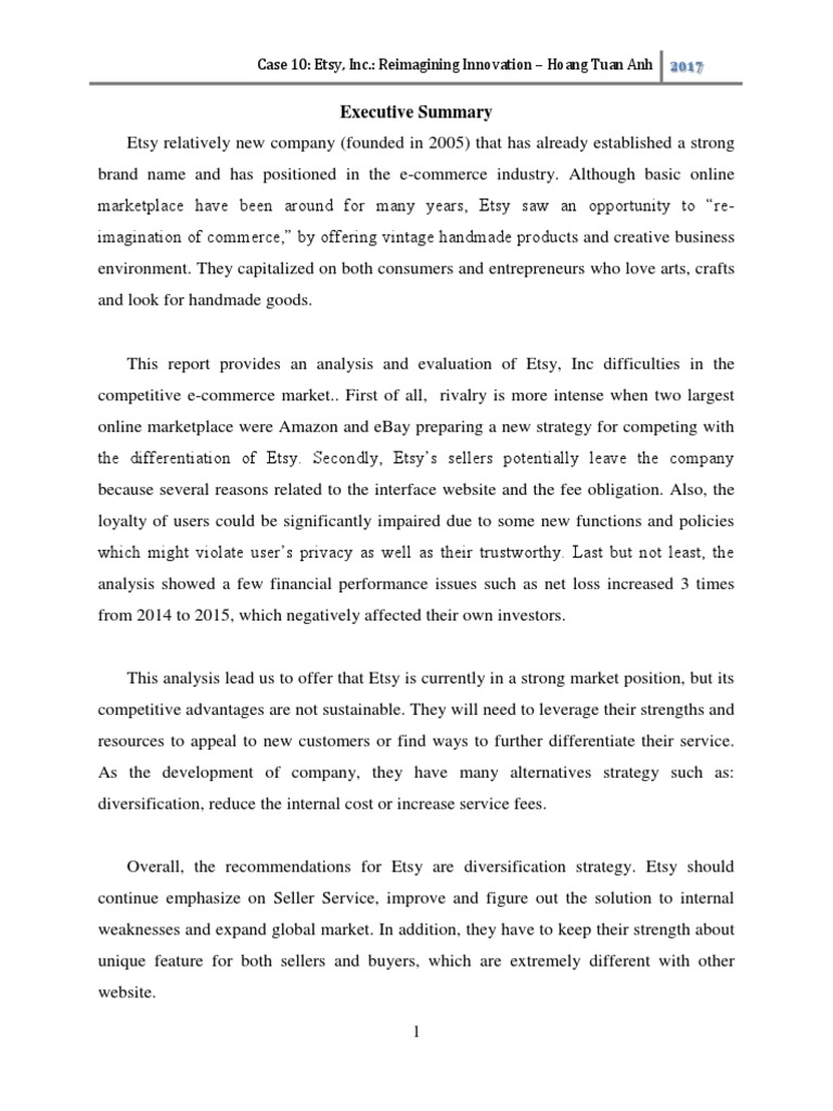 Executive Summary | PDF | Etsy | Sales