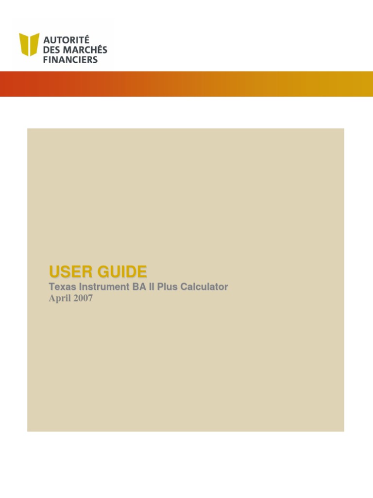 BA II Plus Calculator - User Guide | PDF | Interest | Loans