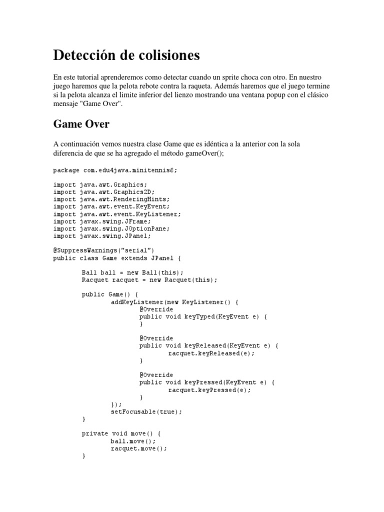 Deteccion de Colisiones en Java | Descargar gratis PDF | Java (lenguaje ...