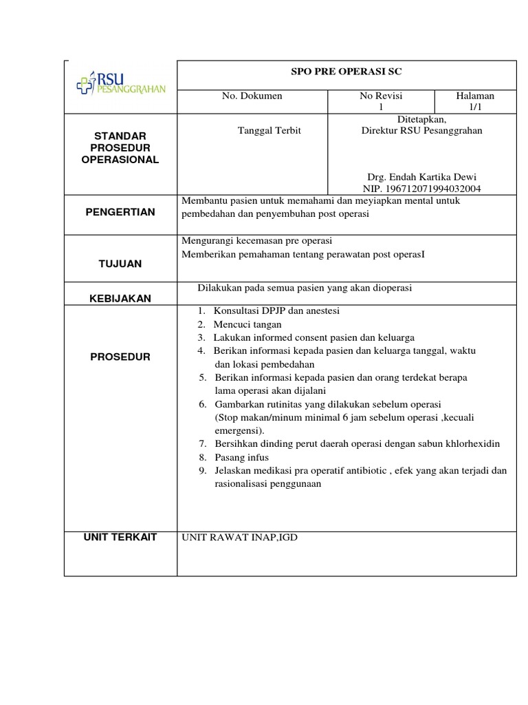 Spo Pasien Pre Operasi SC | PDF