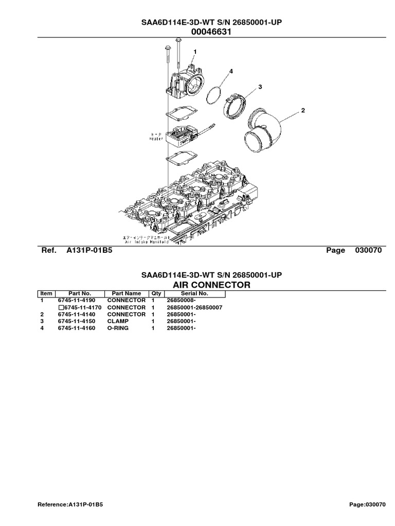 Component List and Serial Numbers for SAA6D114E-3D-WT Air Connector ...