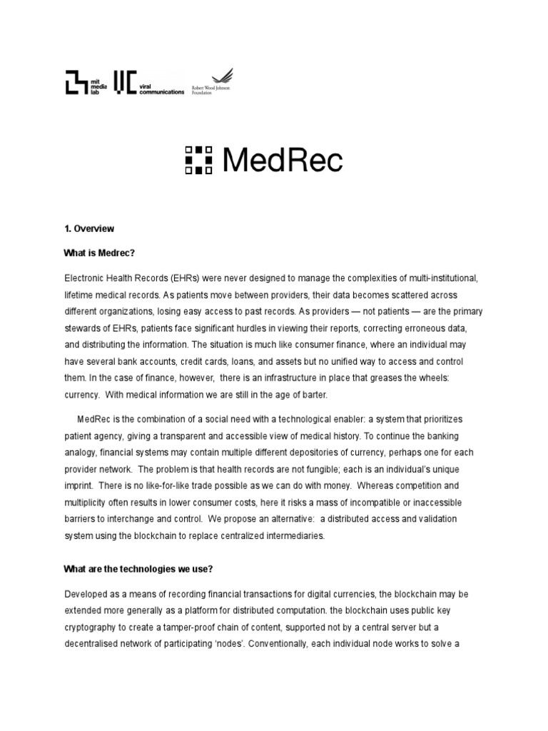 Medrec Technical Documentation PDF | PDF | Electronic Health Record | Scalability