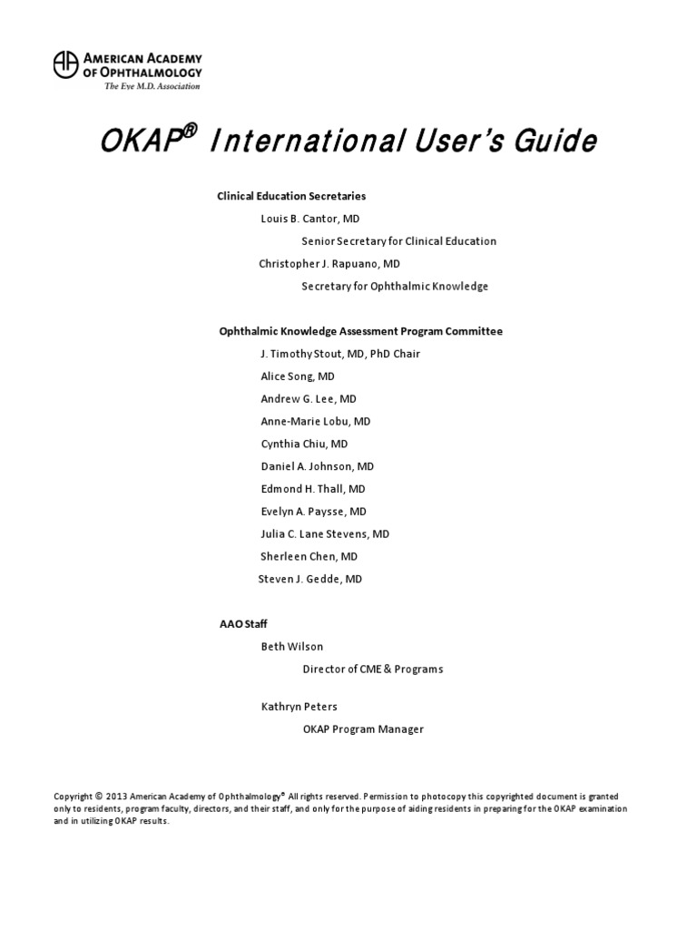 OKAP International User Guide 2014 | PDF | Ophthalmology | Test ...