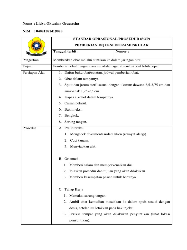 Sop Injeksi Intramuskular | PDF