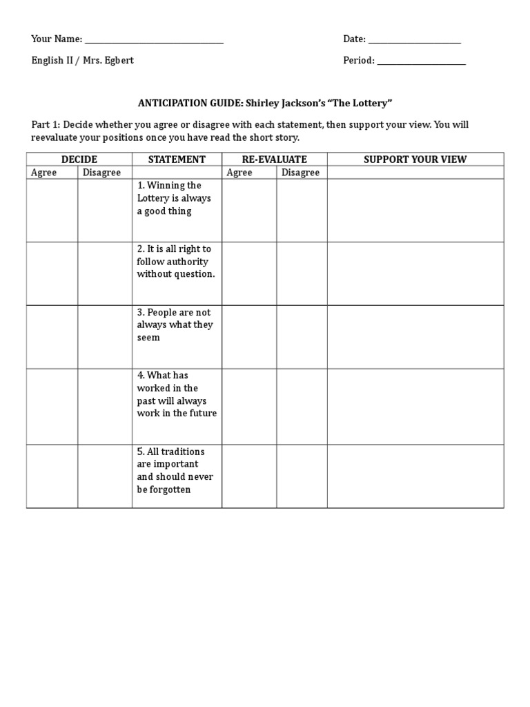 Lottery Anticipation Guide | PDF