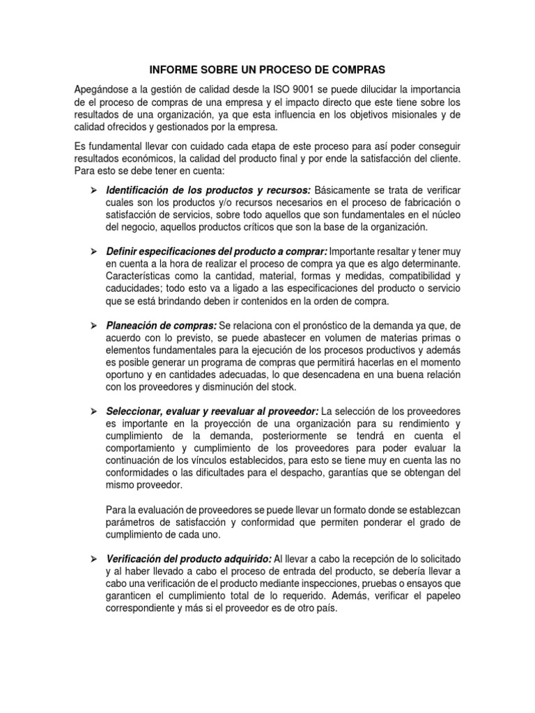 Informe - Proceso de Compras | PDF | Calidad (comercial) | Economias