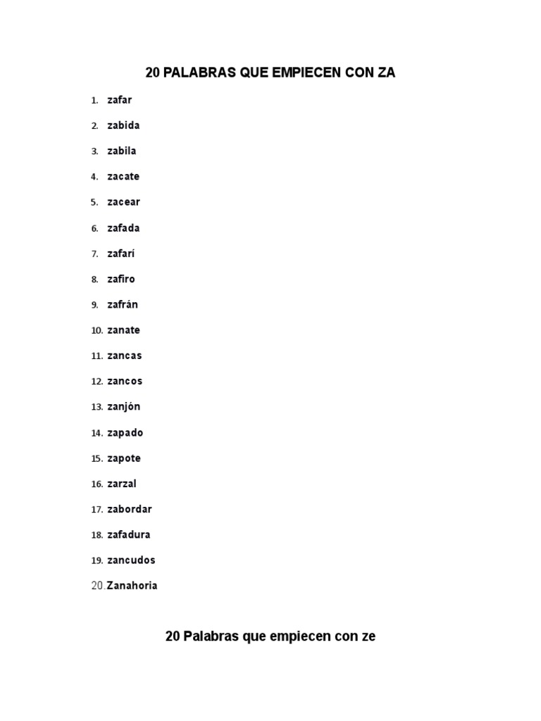 Ejemplo De Palabras Con Z PDF, 60% OFF | brunofuga.adv.br