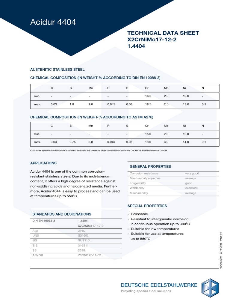 1.4404 en | PDF | Corrosion | Stainless Steel