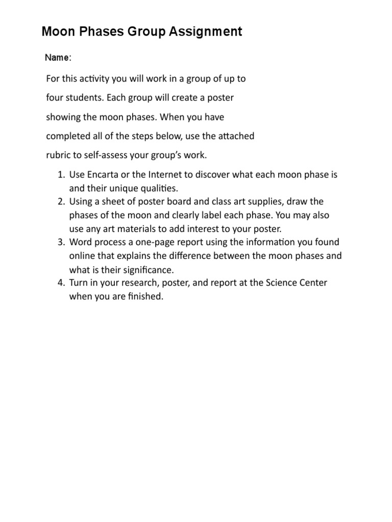 Moon Phases Group Project Guide | PDF